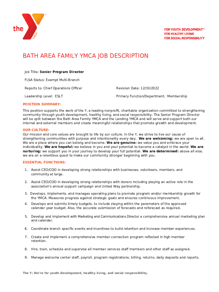 Human Resources Director - Bath Area Family YMCA Doc Template | pdfFiller
