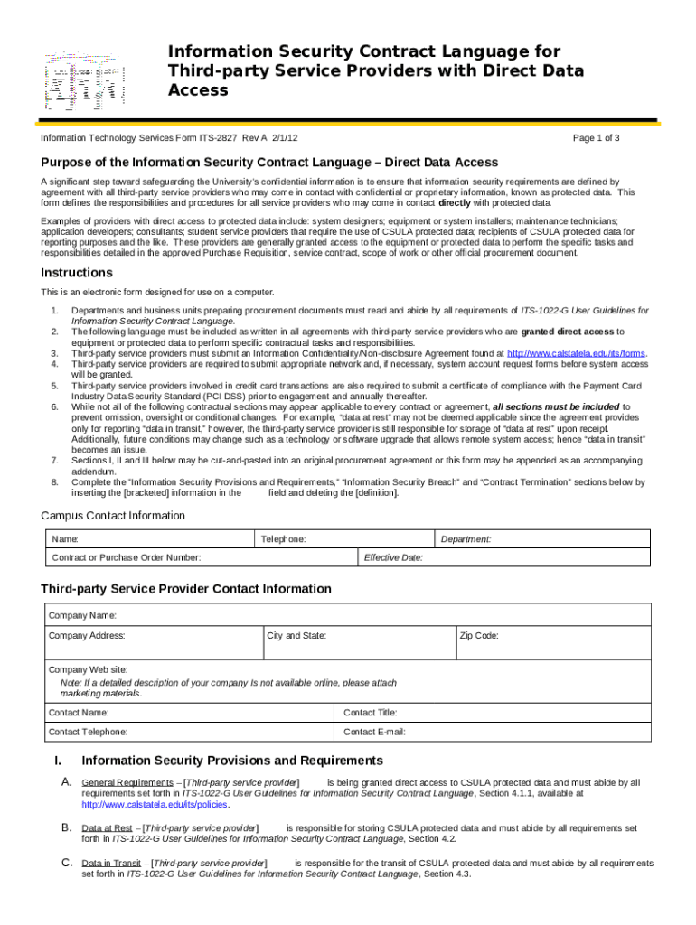 Contract Language for Third Parties with Direct Data Access Doc Template | pdfFiller