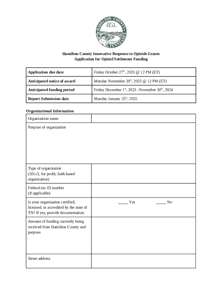 Opioid application for funding template ... Doc Template | pdfFiller