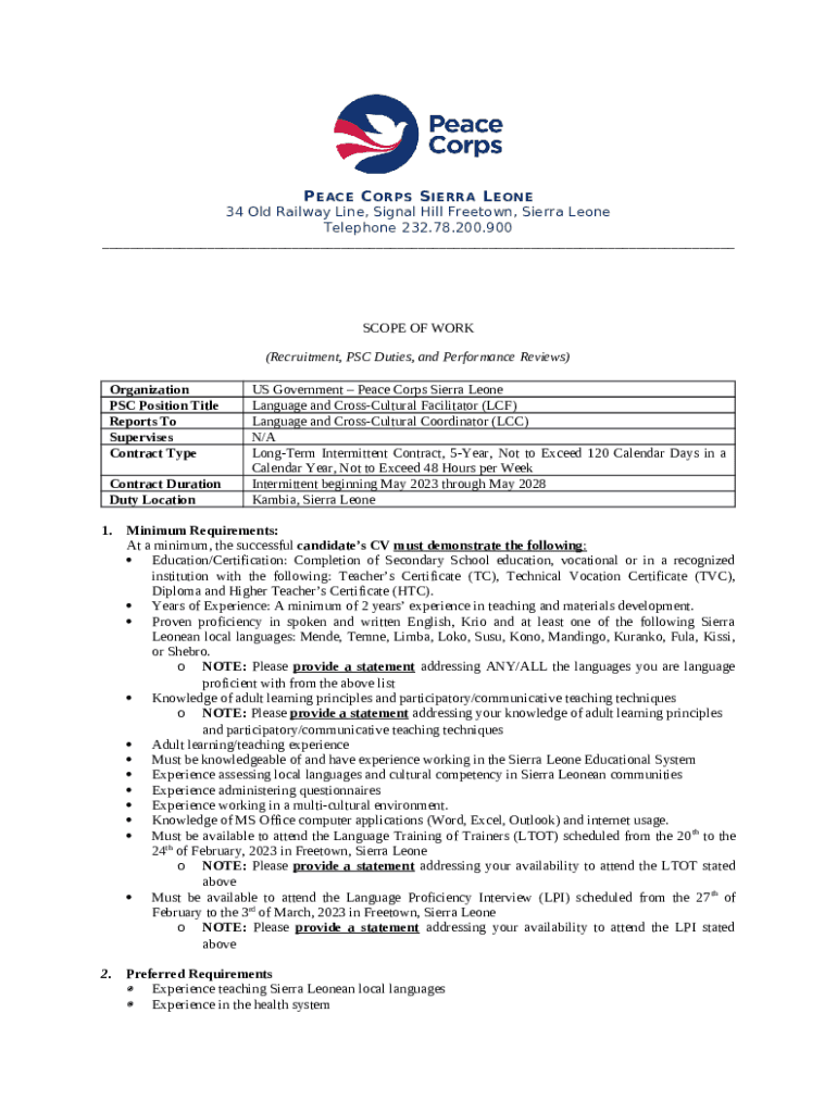 Job VacancyPeace Corps - Programming & Training ... Doc Template ...
