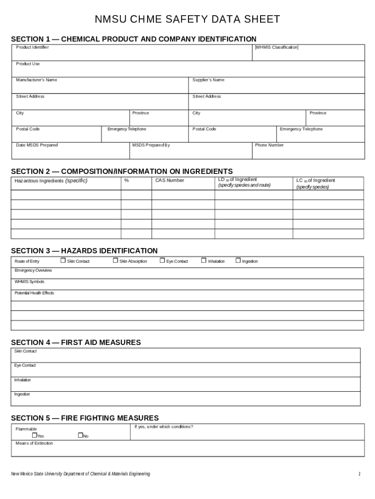Chemical Safety Data Sheets -New Mexico State University - chme nmsu ...