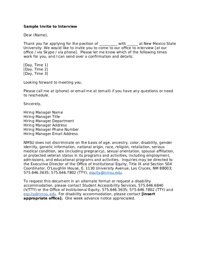 Invitation to Interview Sample Templates - NMSU HR Services - hr nmsu ...