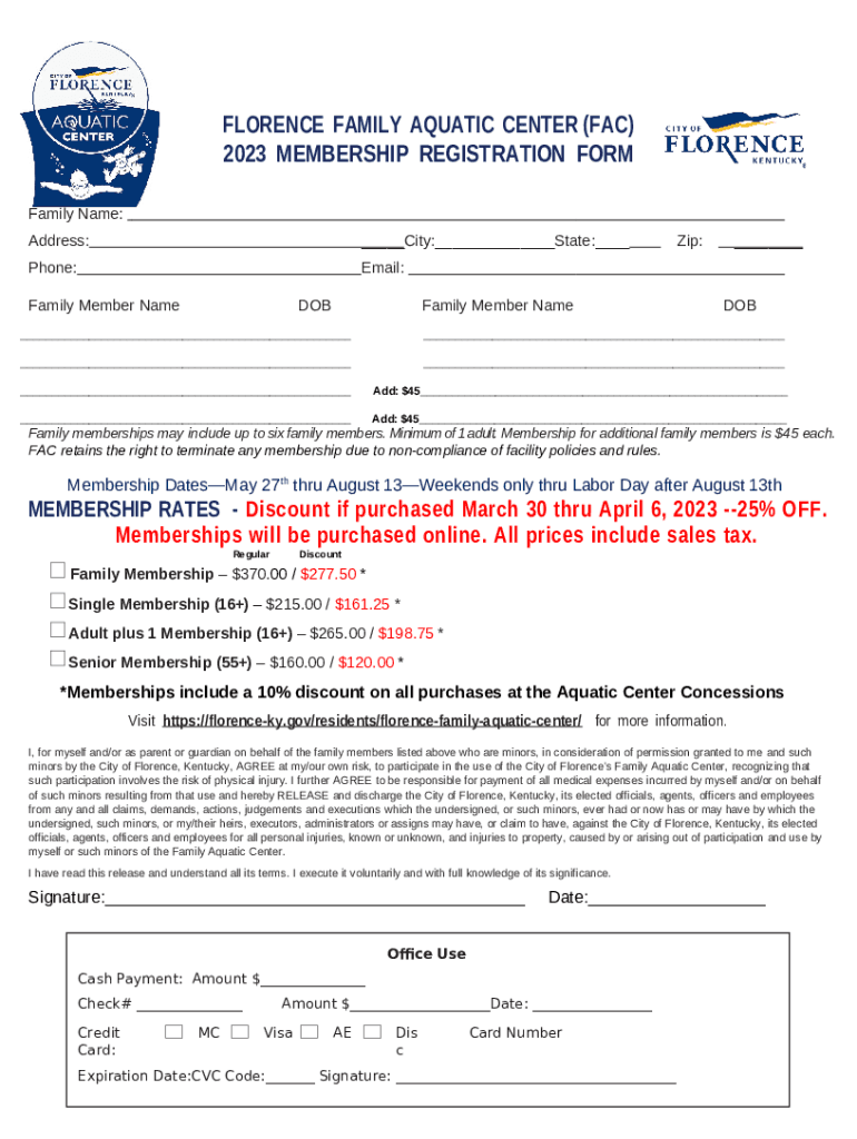 florence family aquatic center (fac) 2023 membership ... Doc Template ...
