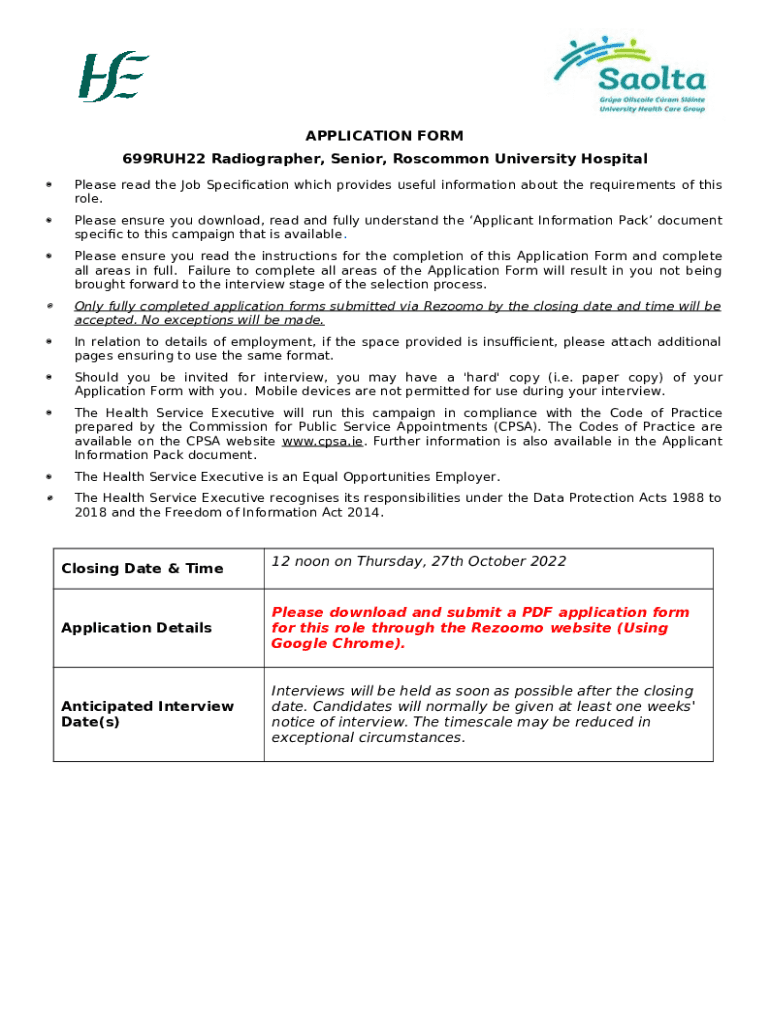 17031699RUH22 Application (Radiographer, ... Doc Template | pdfFiller