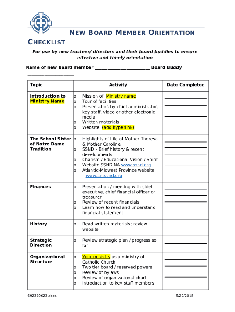 Board Orientation Checklist: Here Is How To Welcome New ... Doc ...