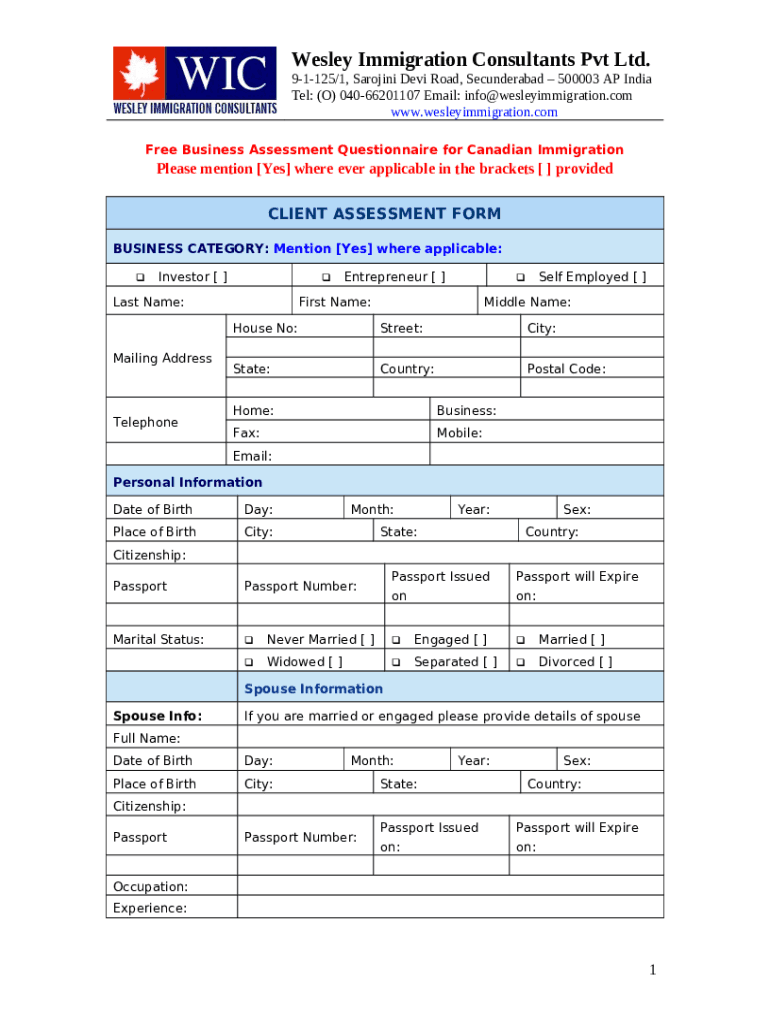 canada immigration assessment pdf Doc Template | pdfFiller