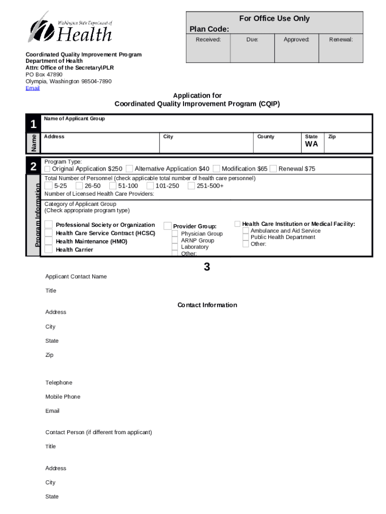 CQIP Application -Washington State Department of Health - doh wa Doc Template | pdfFiller