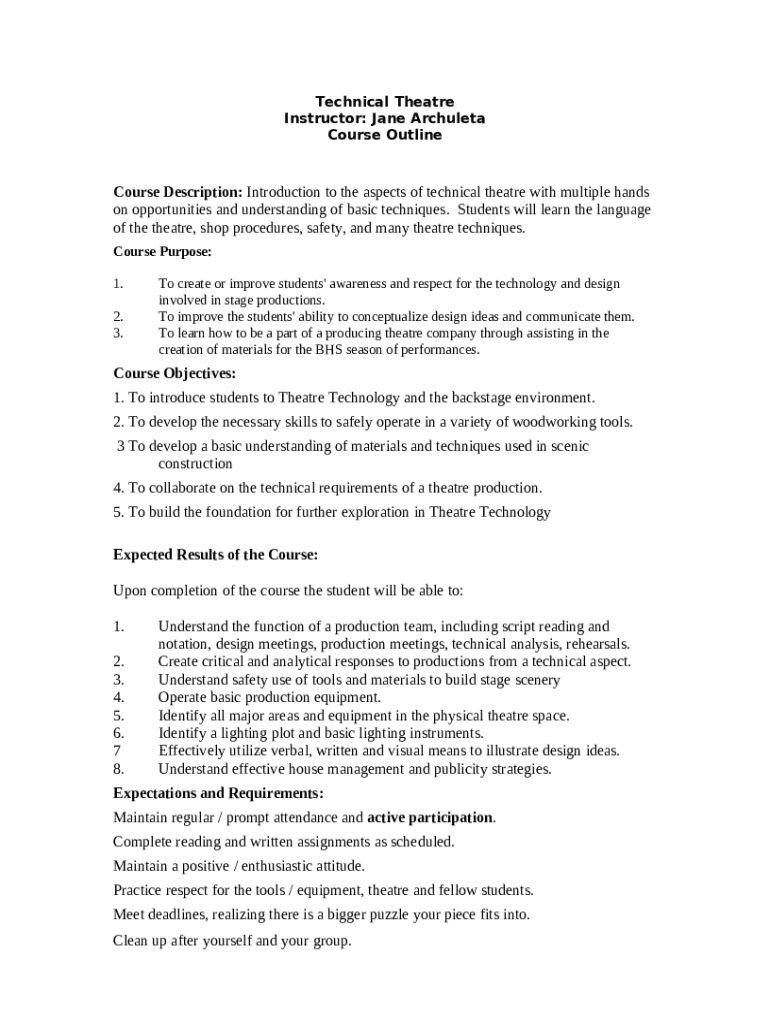Technical Theatre: Intro to Design and Production Doc Template | pdfFiller