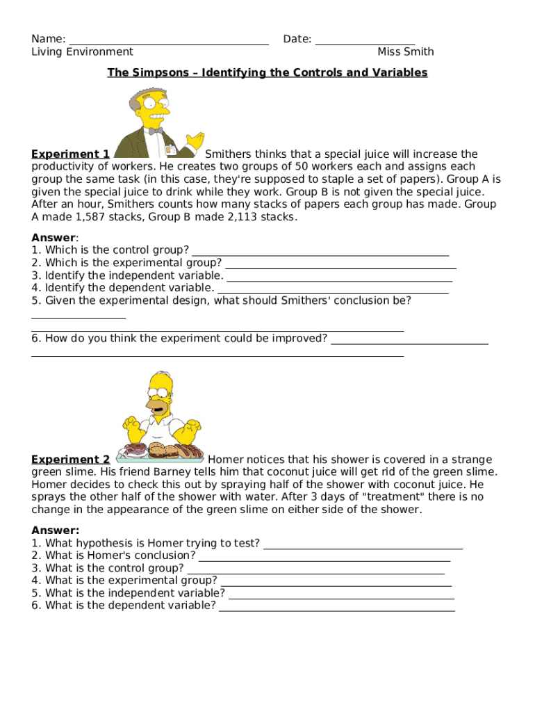 1.2 Controlled Experiment Worksheet Simpsons.doc Doc Template | pdfFiller