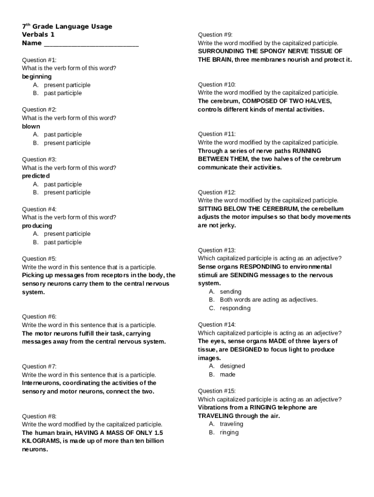 7th Grade Language Arts Verbs Tenses Agreement Doc Template PdfFiller