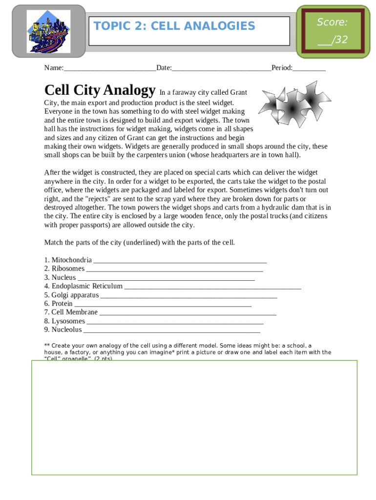 Cell City Analogy In a far away city... Doc Template | pdfFiller