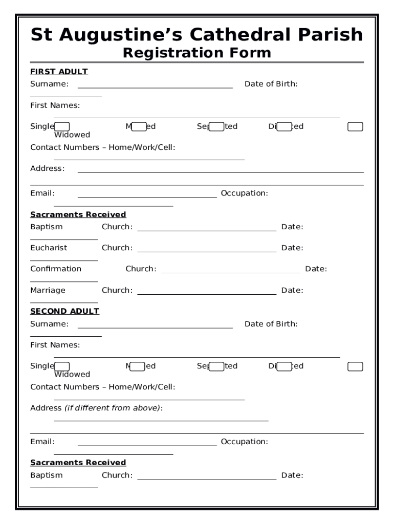 St Augustine's Cathedral Parish Registration Doc Template | pdfFiller