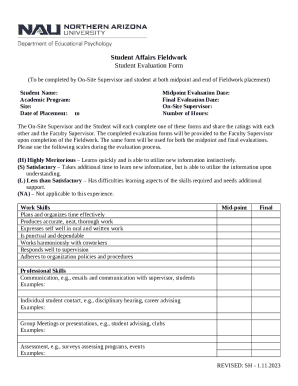 Student Affairs Fieldwork Student Evaluation Doc Template | pdfFiller