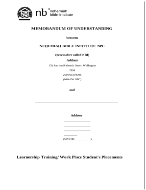 NEHEMIAH BIBLE INSTITUTE NPC Doc Template | pdfFiller