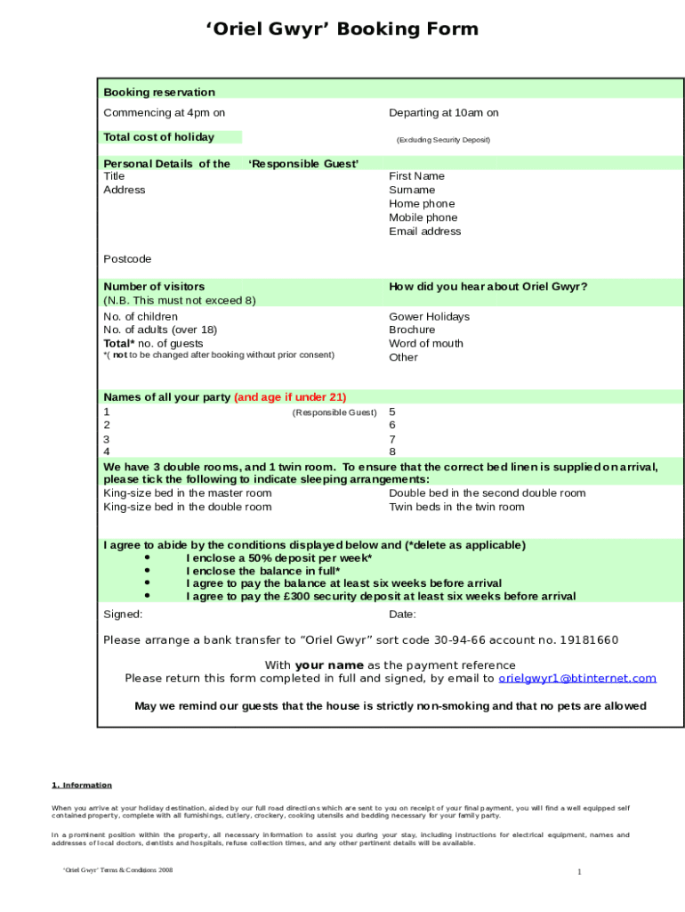 Little Hill Farm Villa Booking Doc Template | pdfFiller