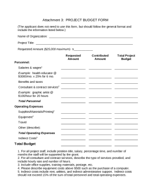 Attachment 3: PROJECT BUDGET Doc Template | pdfFiller