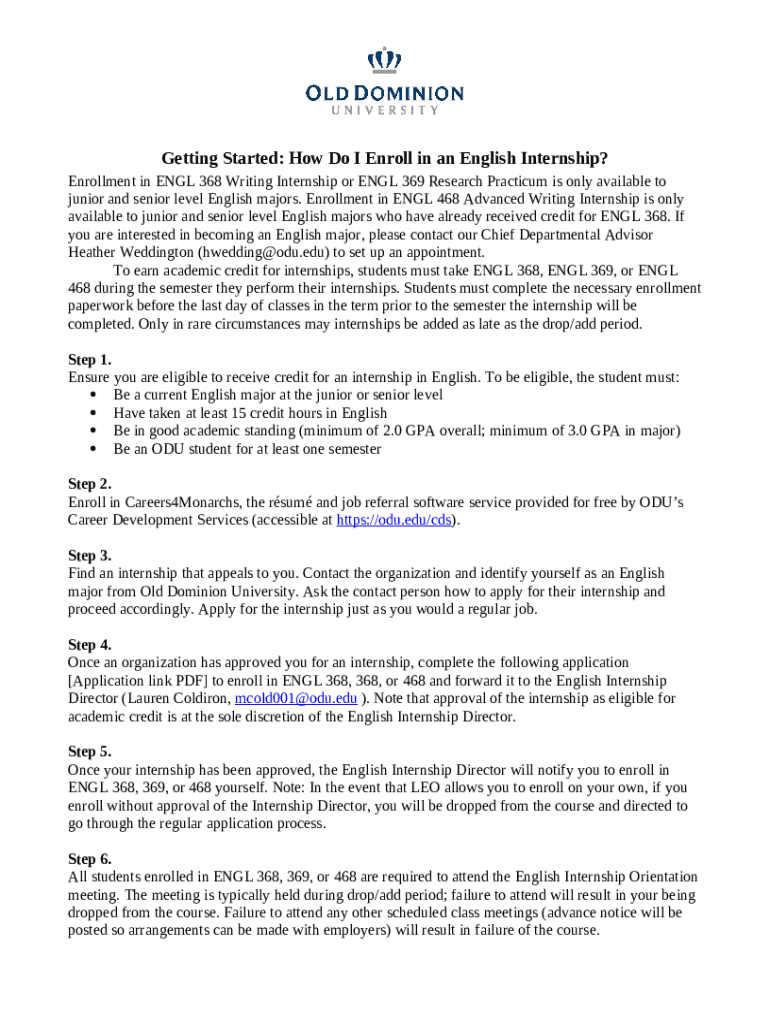 How Do I Enroll in an English Internship? Doc Template | pdfFiller