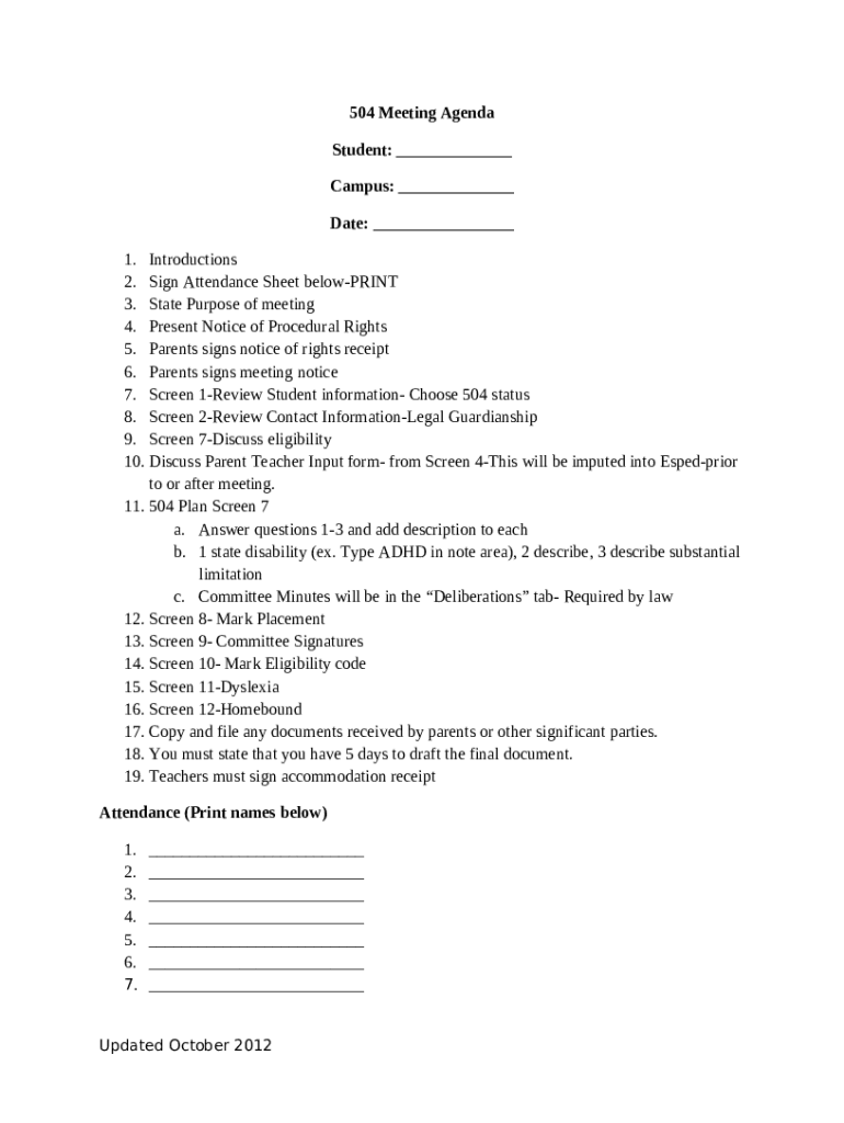 Section 504 Services Annual/Interim Plan Review Doc Template | pdfFiller