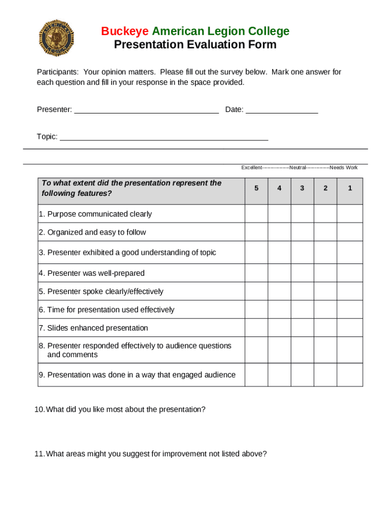 Buckeye American Legion CollegePresentation Eval Doc Template | pdfFiller