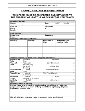 Travel risk assessment ( A) To be ... Doc Template | pdfFiller