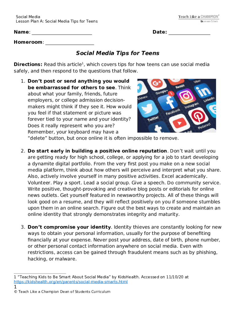 A Teens Guide to Social Media Safety Doc Template | pdfFiller