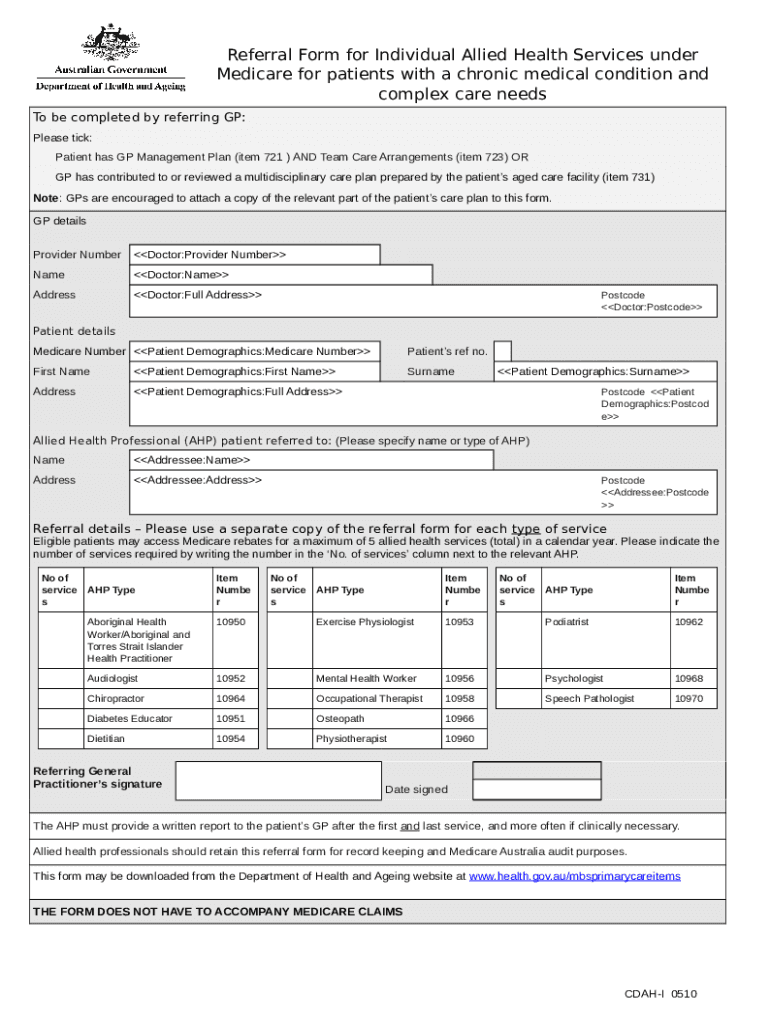 Chronic disease individual allied health services Medicare ... Doc ...