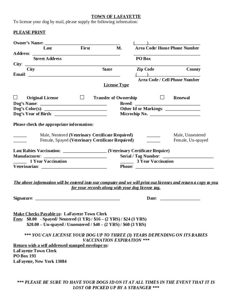 Dog licenses (all dogs over 4 months of ... Doc Template | pdfFiller