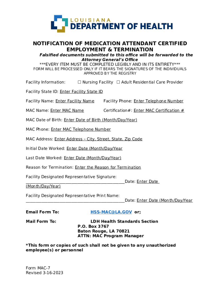 Medication Attendant Certified (MAC) - La Dept. of Health Doc Template ...