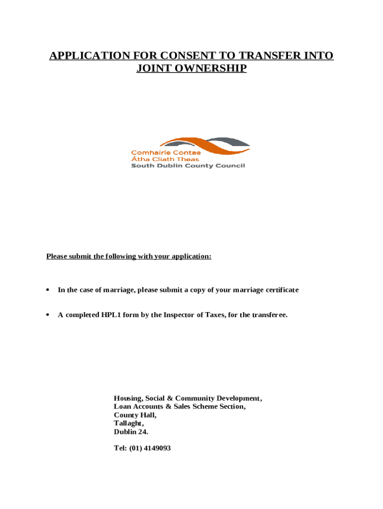 APPLICATION FOR CONSENT TO TRANSFER INTO JOINT OWNERSHIP Doc Template ...