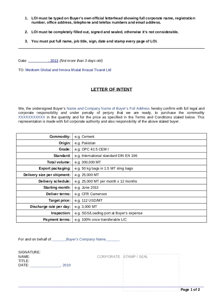 LOI (Blank) Doc Template | pdfFiller