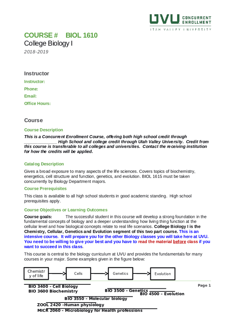 COURSE #BIOL 1610 Doc Template | pdfFiller