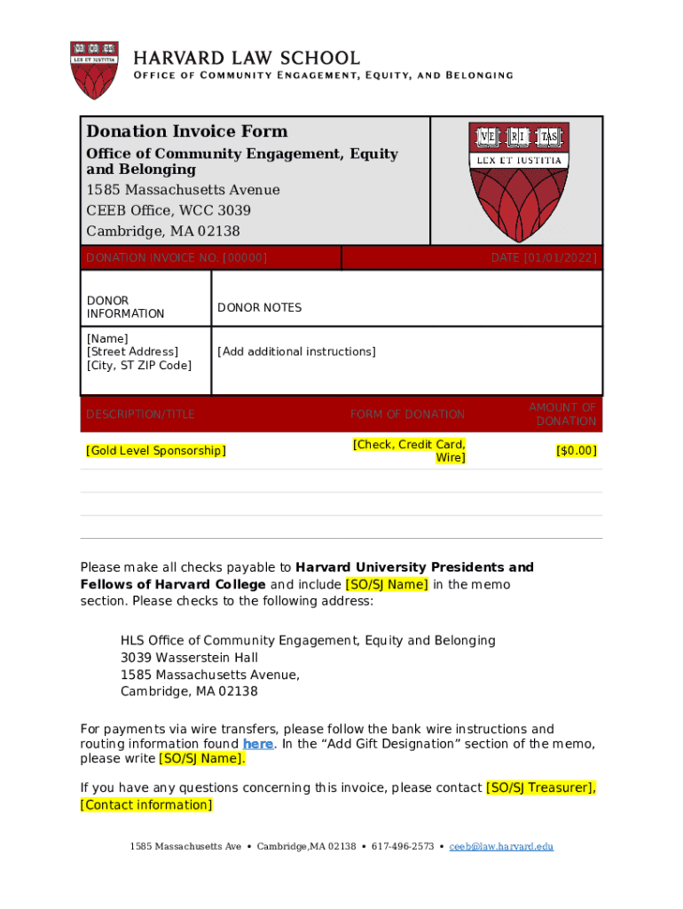 Donation Invoice - Harvard Law School Doc Template | pdfFiller