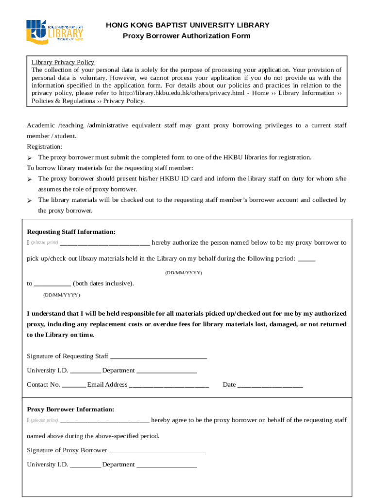 Proxy Borrowing Authorization - NDU - library hkbu edu Doc Template | pdfFiller