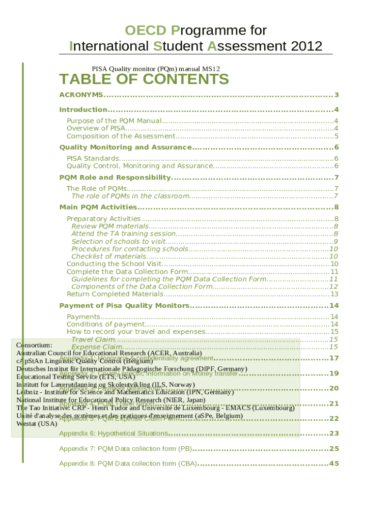 pisa national project manager manual Doc Template | pdfFiller