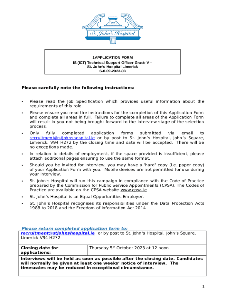 John's Hospital, John's Square, Limerick, V94 H272 by the closing time and date will be accepted ...