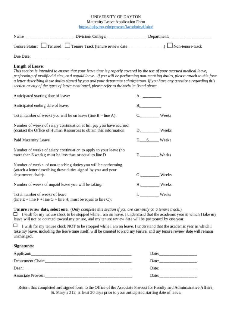 Maternity Leave Application (Word) Doc Template | pdfFiller