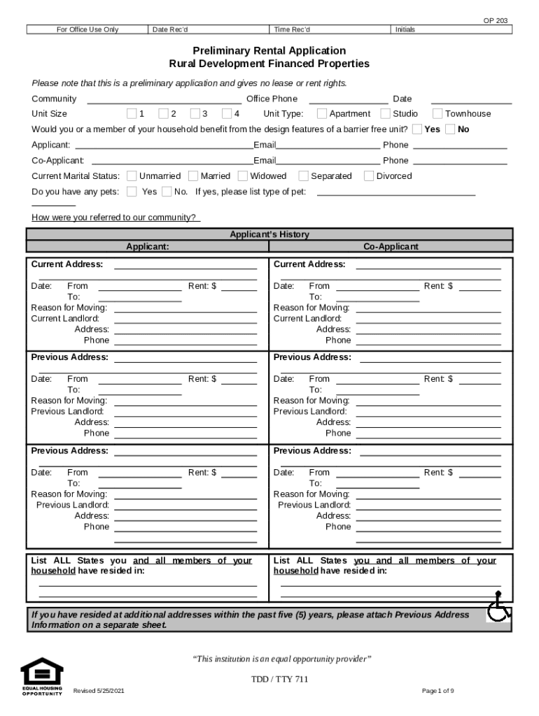 Preliminary Rental Application Rural Development ... Doc Template ...
