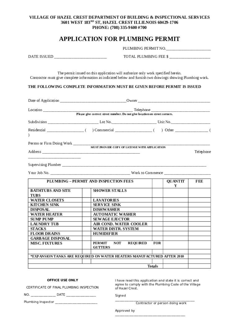 Plumbing Permits & Applications - Buildings Doc Template | pdfFiller