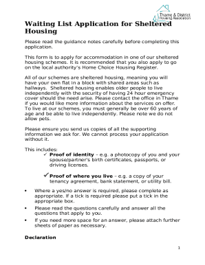 Waiting List Application for Sheltered Housing Doc Template | pdfFiller