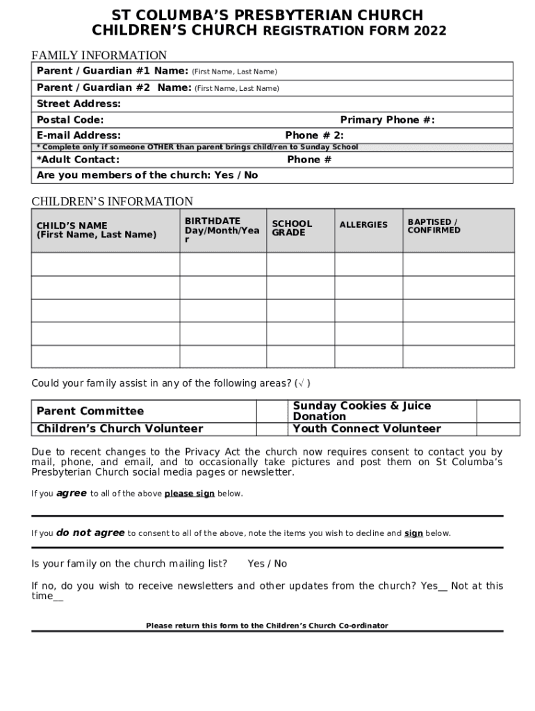 Parish Registration - St. Columba's Episcopal Church Doc Template ...