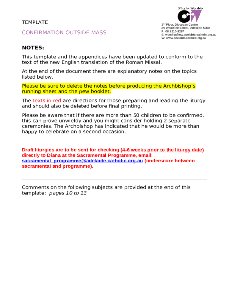 THE RITE OF CONFIRMATION AND THE ROMAN MISSAL Doc Template | pdfFiller