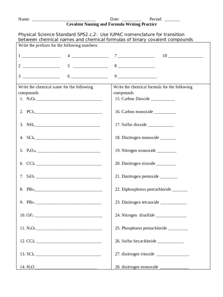 covalent naming & ula writing practice - honors chem - schoolwires ...