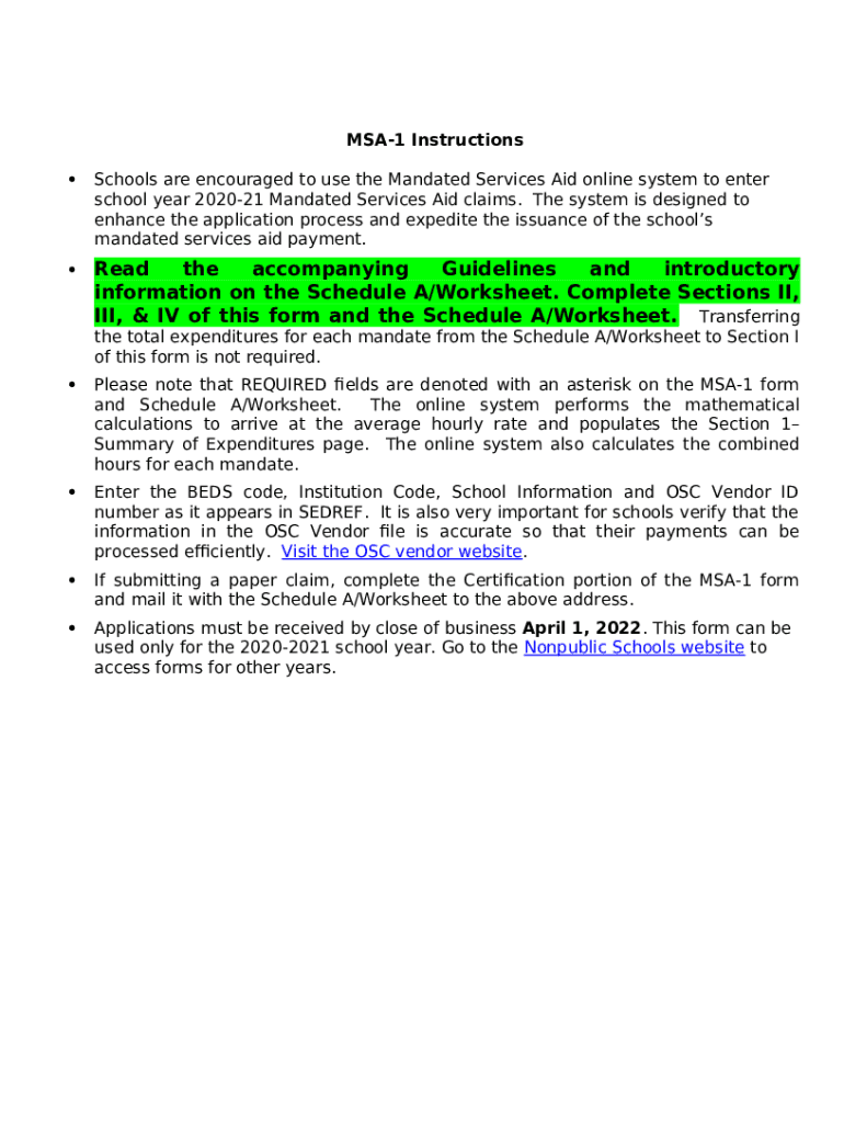 MSA-1 Instructions - New York State Education Department Doc Template ...