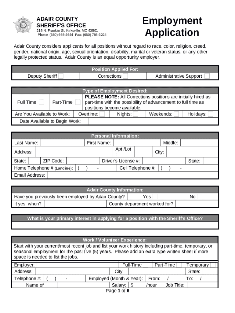 Adair County Sheriffs Department Doc Template | pdfFiller