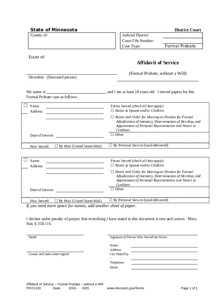Affidavit Of Service (Closing al Probate) - Minnesota Doc Template ...
