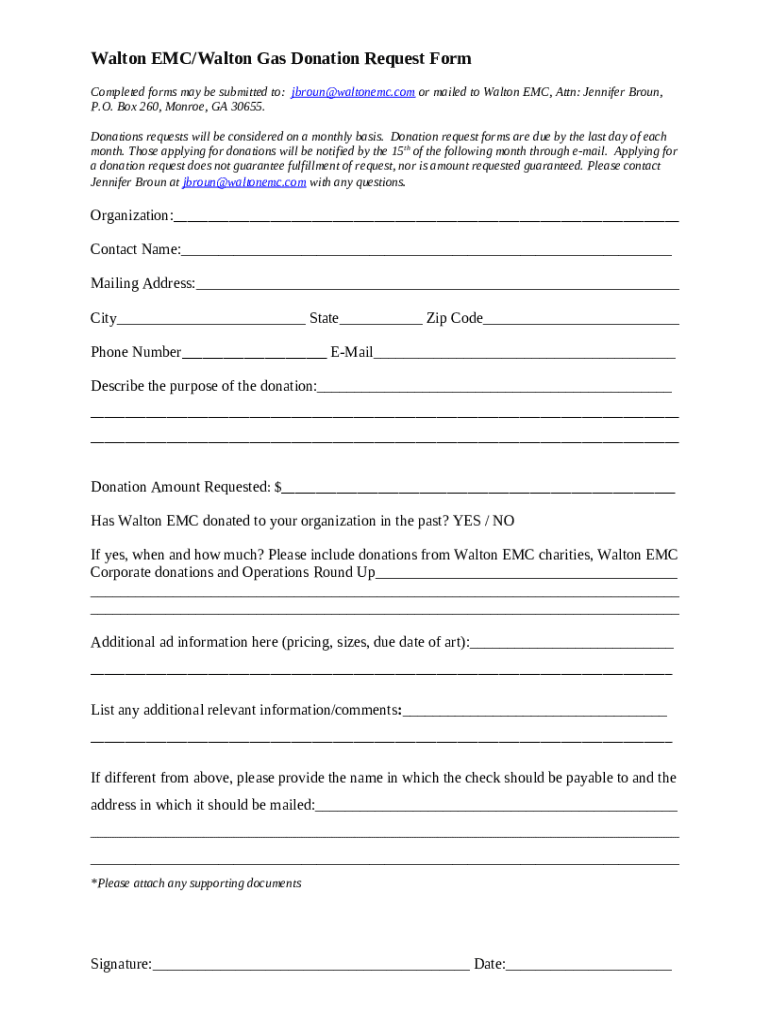 Walton EMC/Walton Gas Donation Request Doc Template | pdfFiller