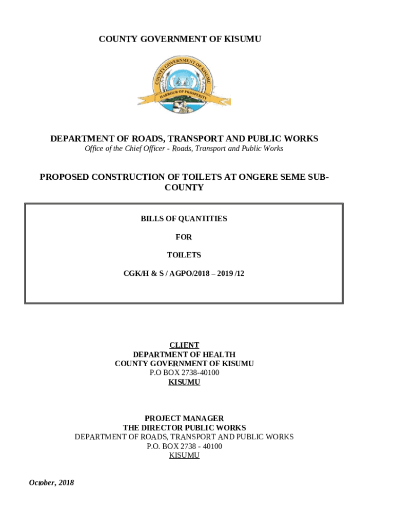 PROPOSED CONSTRUCTION OF TOILETS AT ONGERE SEME SUB-COUNTY Doc Template ...