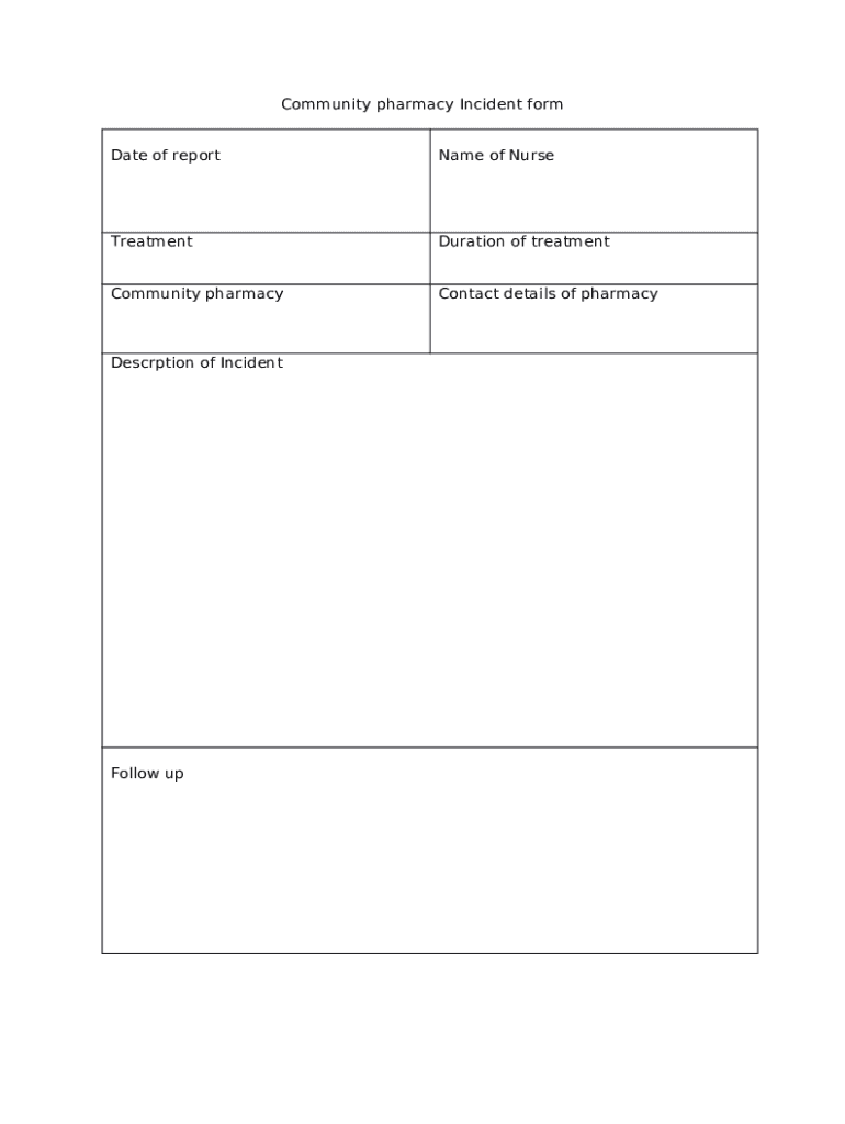 Community pharmacy Incident Doc Template | pdfFiller
