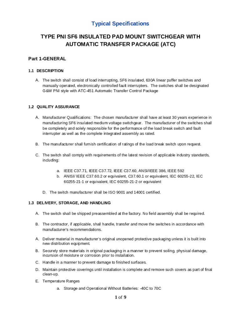 Typical Specifications TYPE PNI SF6 INSULATED PAD ... Doc Template | pdfFiller