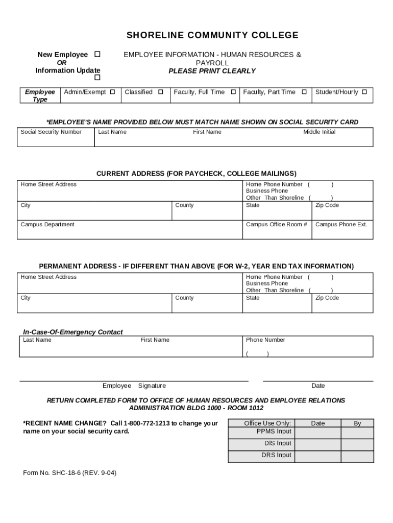 Employee Contact & Change Doc Template | pdfFiller